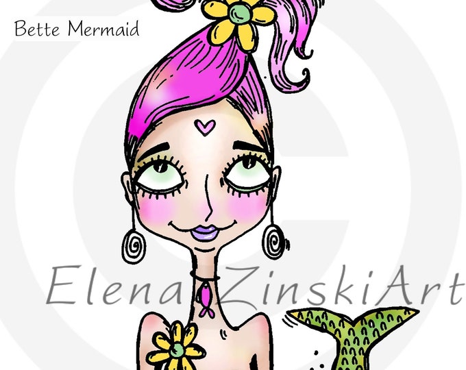 Bette Mermaid Digi Stamp - Etsy
