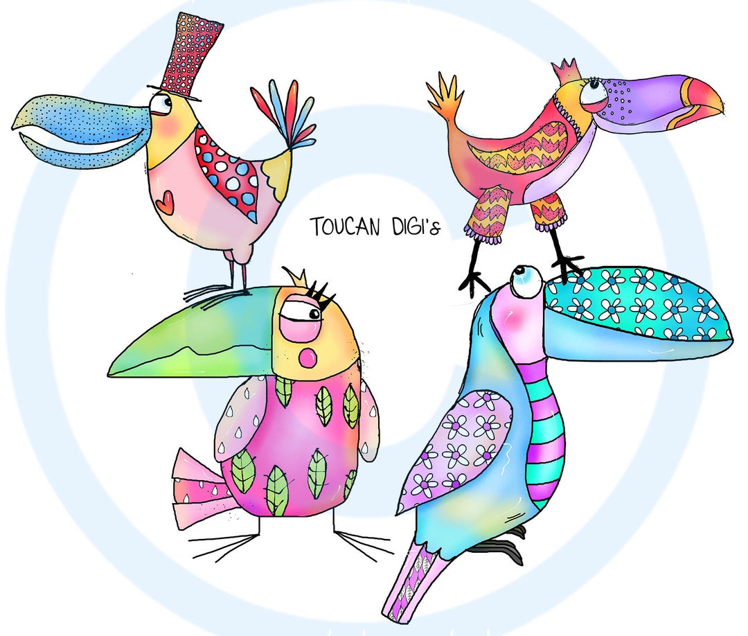 Toucans. 4 X Toucan Digi Stamp Set Including Jpg Flowers - Etsy