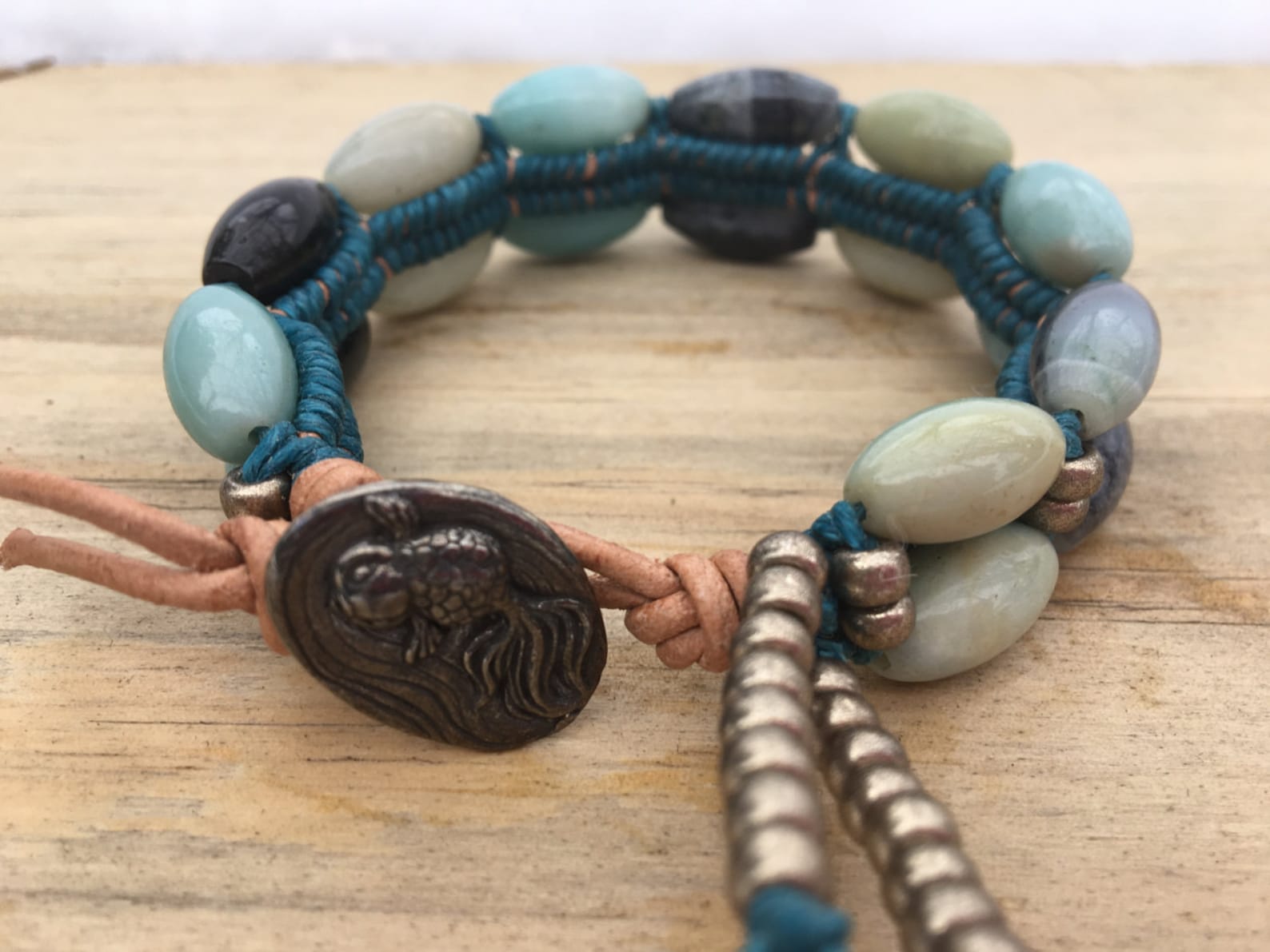 Goldfish Braided Bracelet, Tourmalinated Amazonite Stones, Green Girl ...