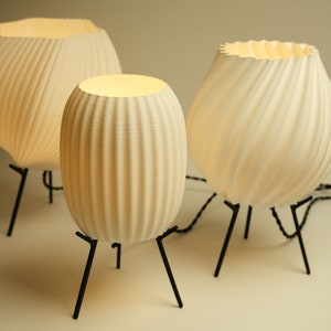 Minimalist Japandi Tripod Style Table Lamp - Ribbed Shape Ø6" 3D ...