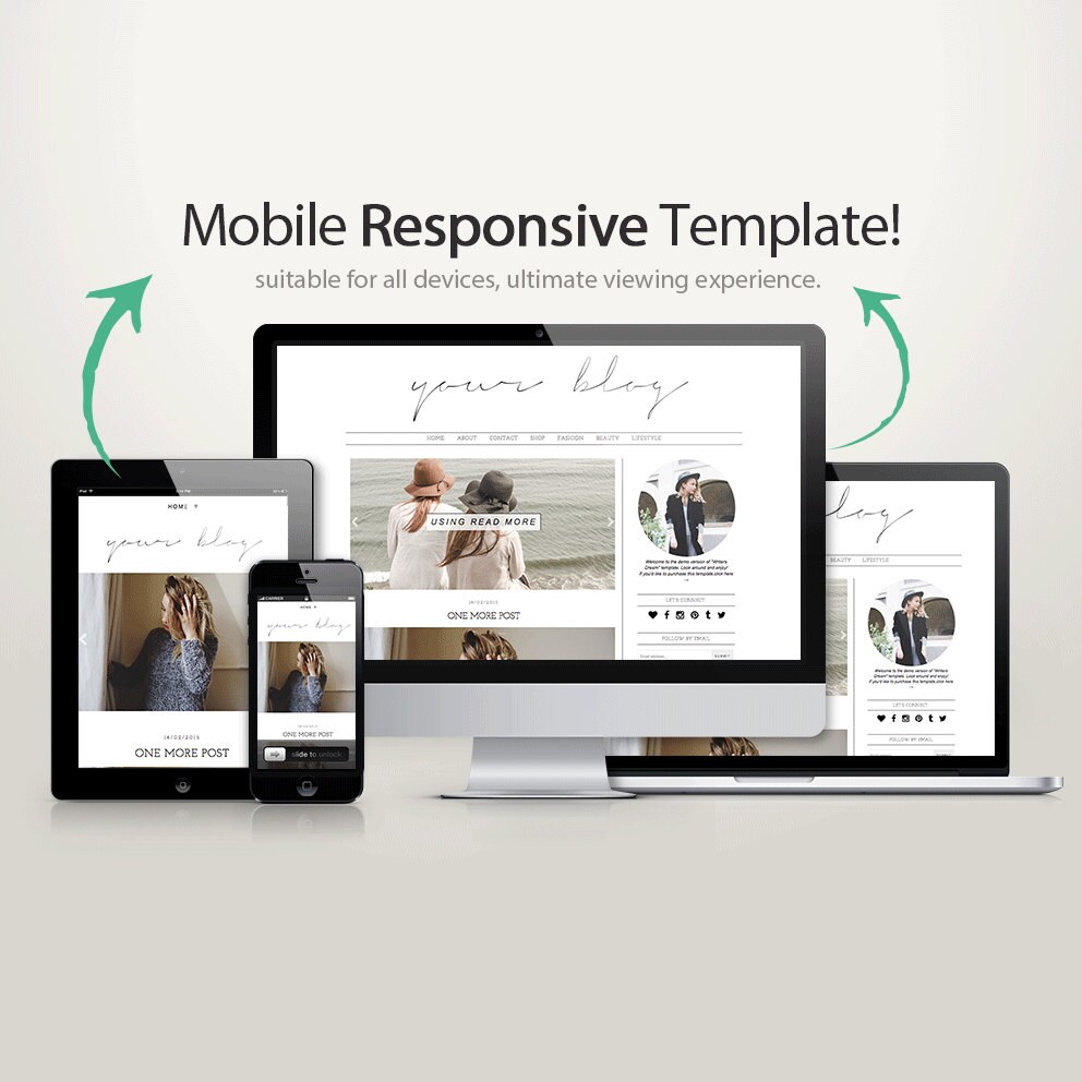 Blogger Template WRITERS DREAM Premade Responsive Blog Theme // Simple ...