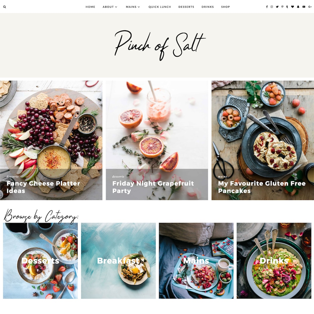 Wordpress Food Blog Theme "pinch of Salt" | Foodie Blogger Woo-commerce ...
