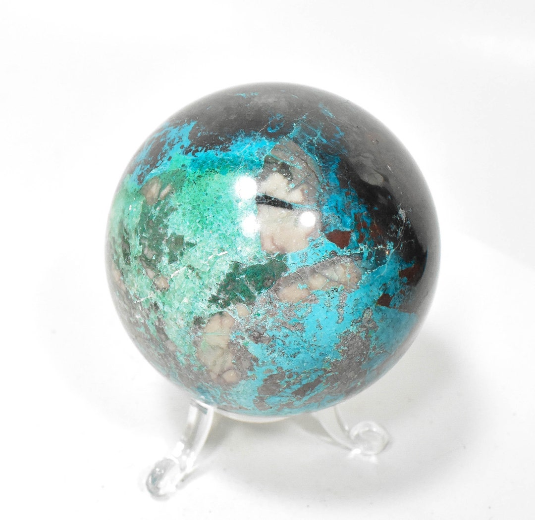 2.55" Polished SHATTUCKITE CHRYSOCOLLA SPHERE With Stand Kaokoveld ...