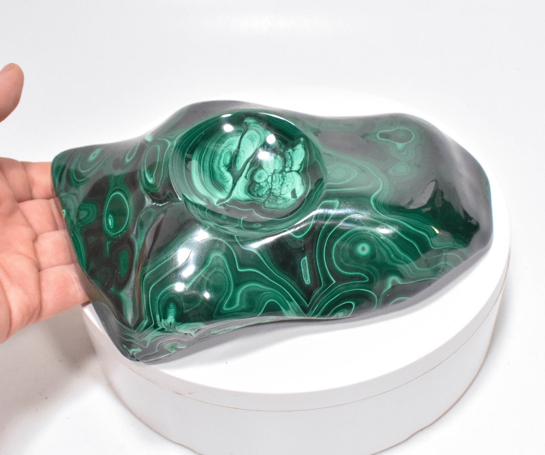 8.07" POLISHED MALACHITE Ashtray, Bowl, Sphere Stand "video" - Congo ...