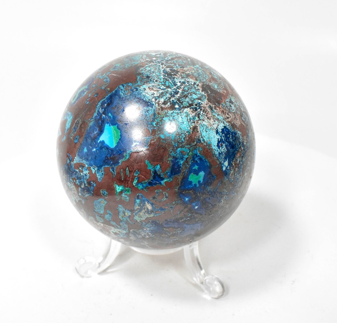 2.62 Polished SHATTUCKITE CHRYSOCOLLA SPHERE With Stand Kaokoveld ...