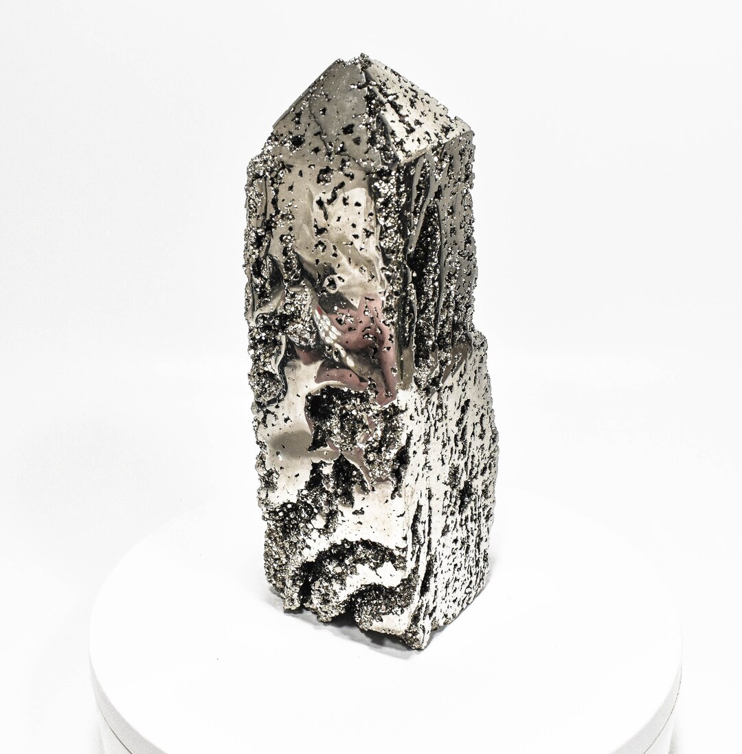 7.71" Golden PYRITE CRYSTAL OBELISK Tower "video" Huanzala Mine, Peru ...