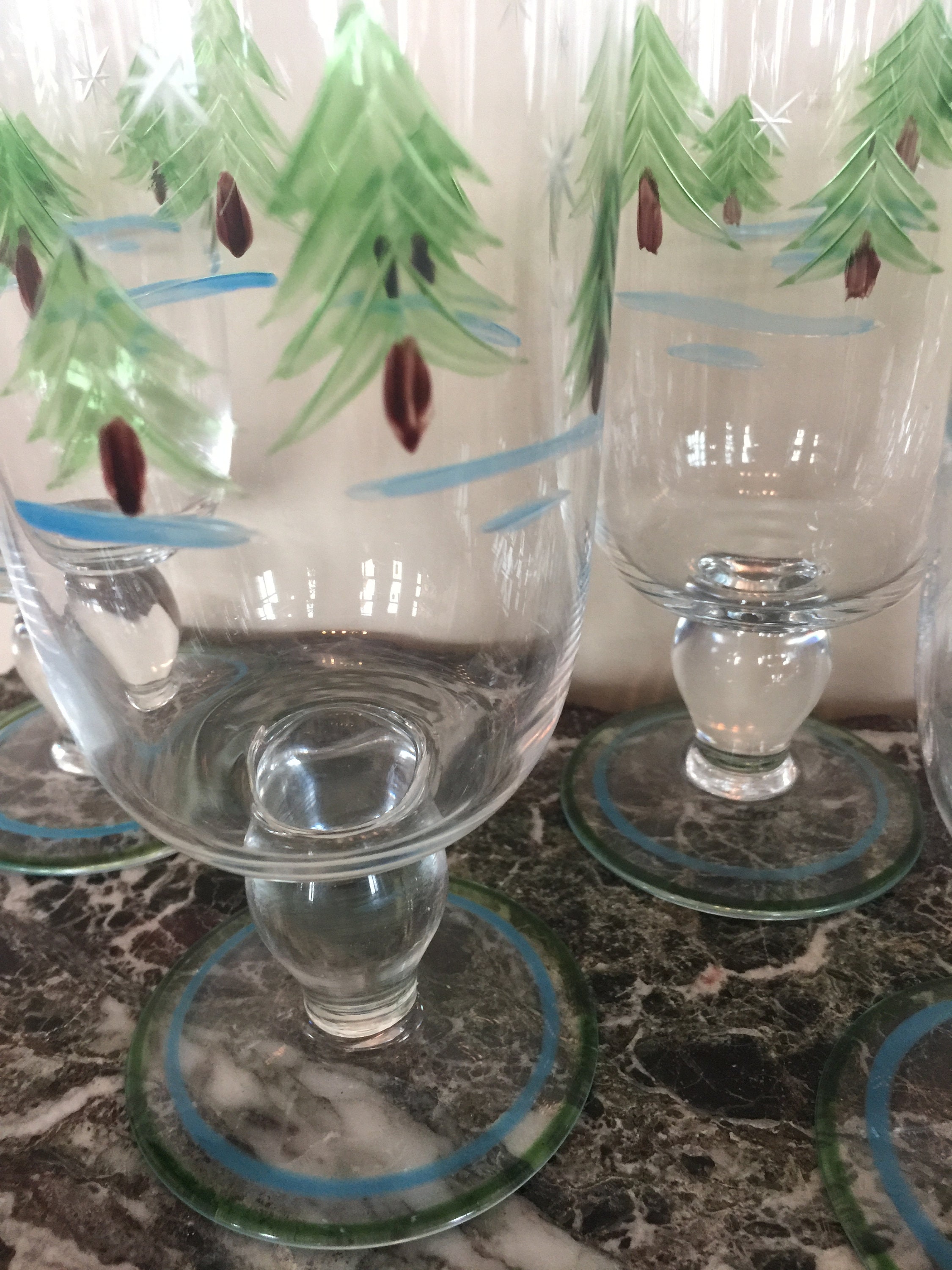 6 Hand Painted Evergreen Tree Glasses Etched With Stars - Etsy UK