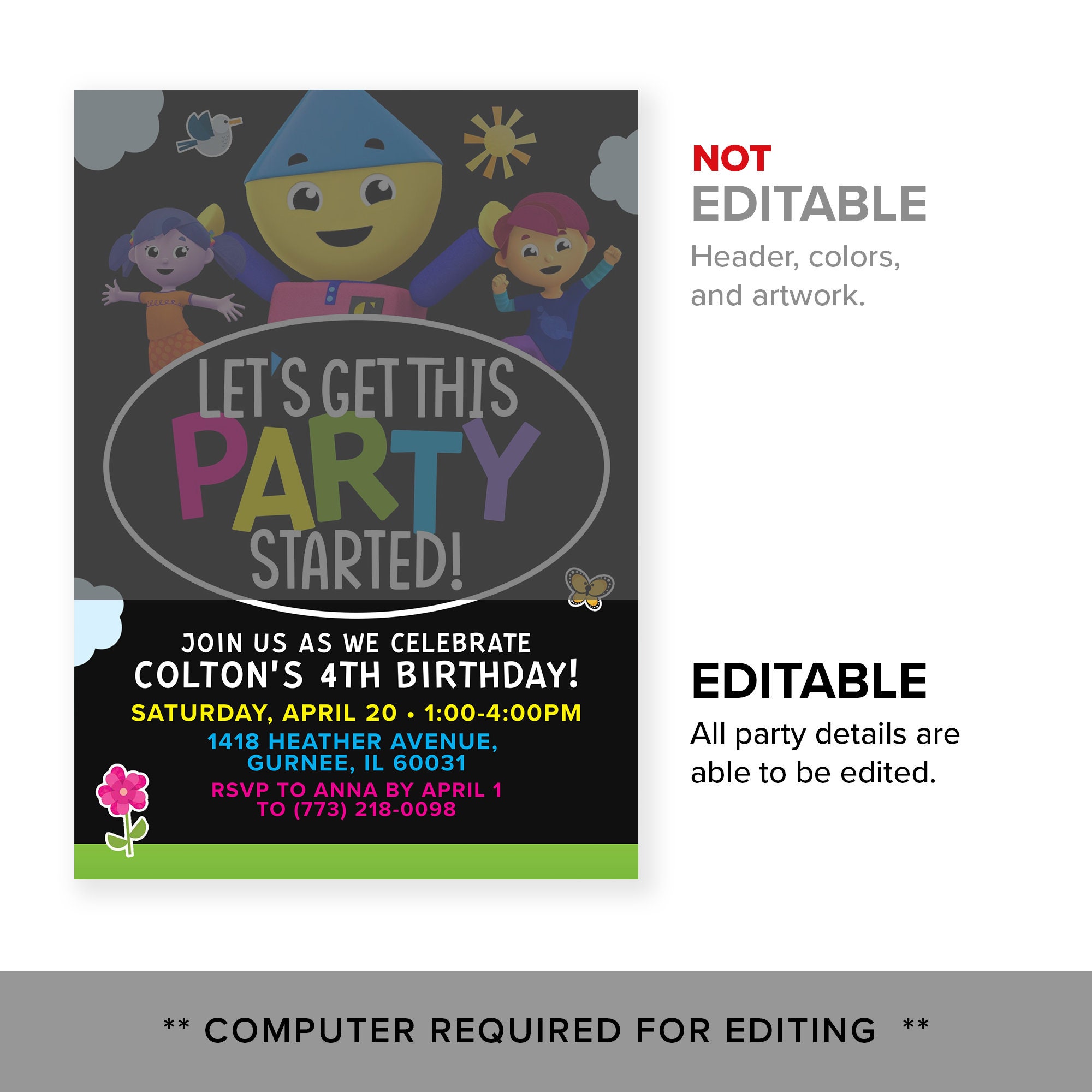 Charlie's Colorform City Birthday Invitation: Print & Mobile (instant ...