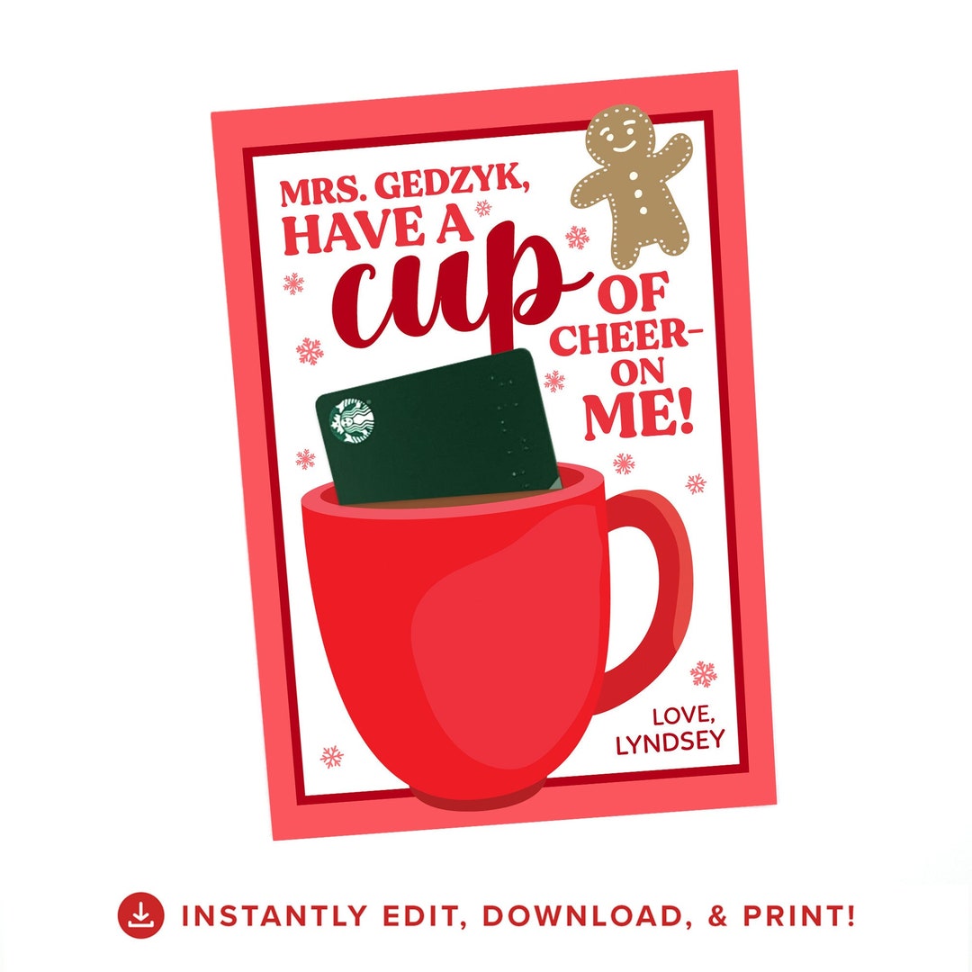 Coffee Shop Gift Card Holder: Printable Christmas Tag (5x7) (instant ...