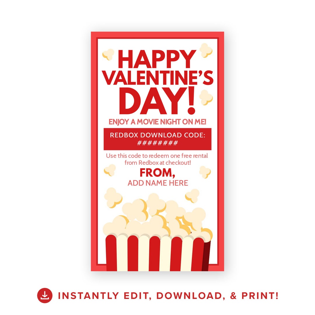 Valentine's Day Movie Night Gift | Redbox Movie Promo Code | Valentine ...