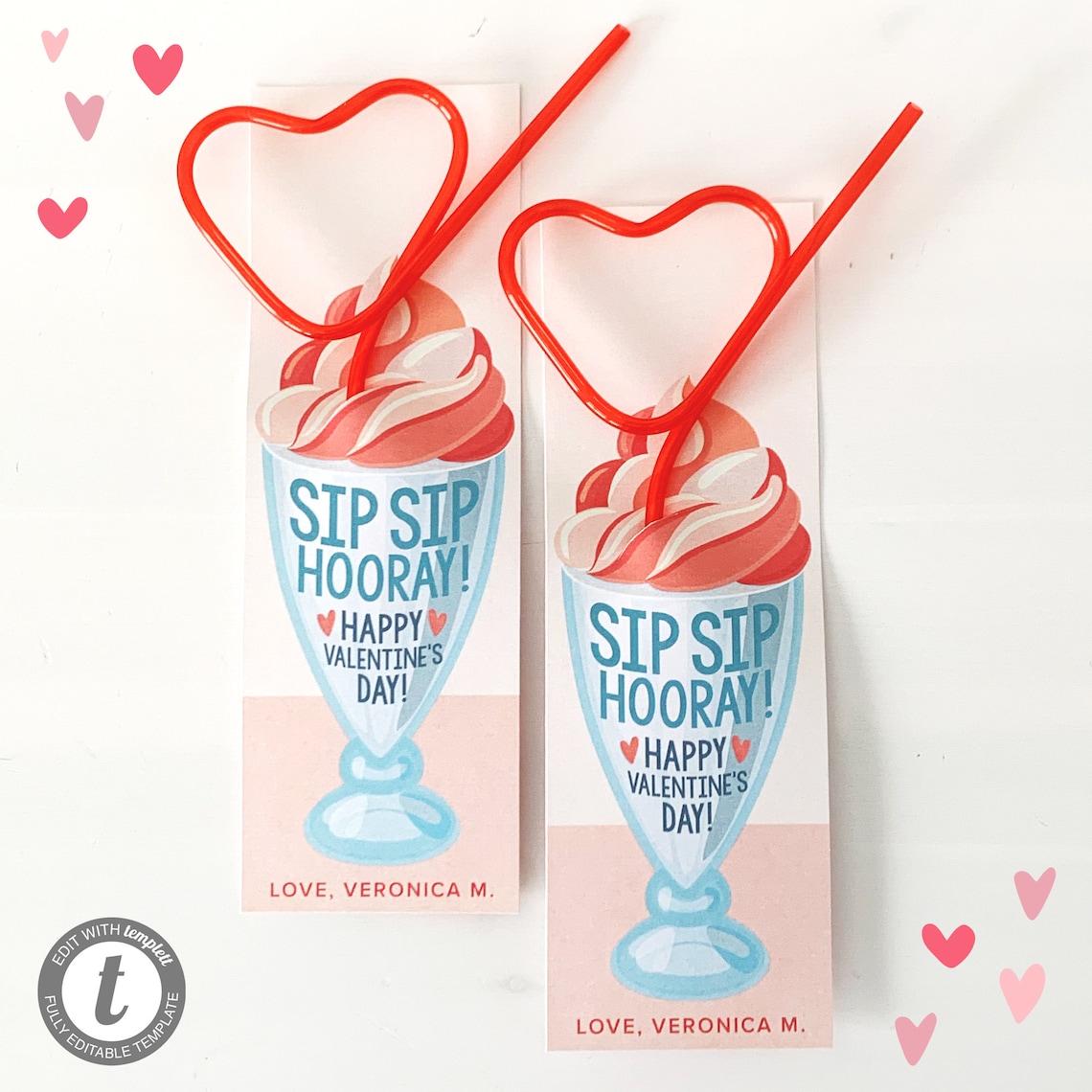 Silly Straw Valentine Sip Sip Hooray Non-candy Valentine | Etsy