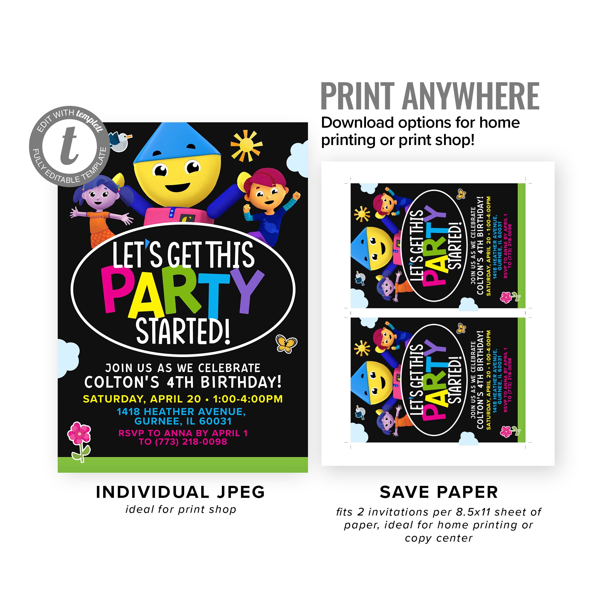 Charlie's Colorform City Birthday Invitation: Print & Mobile (instant ...