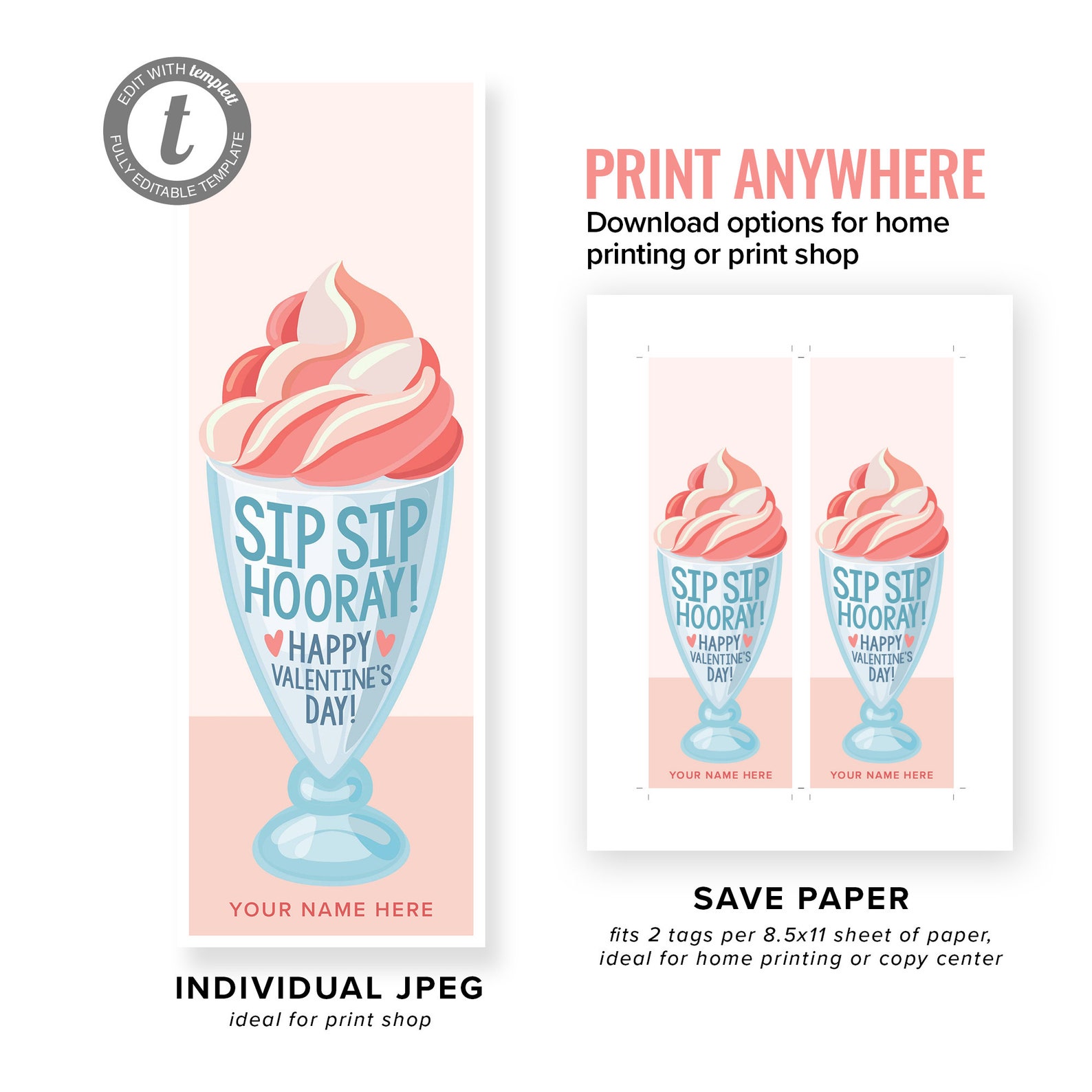 Silly Straw Valentine Sip Sip Hooray Non-candy Valentine | Etsy