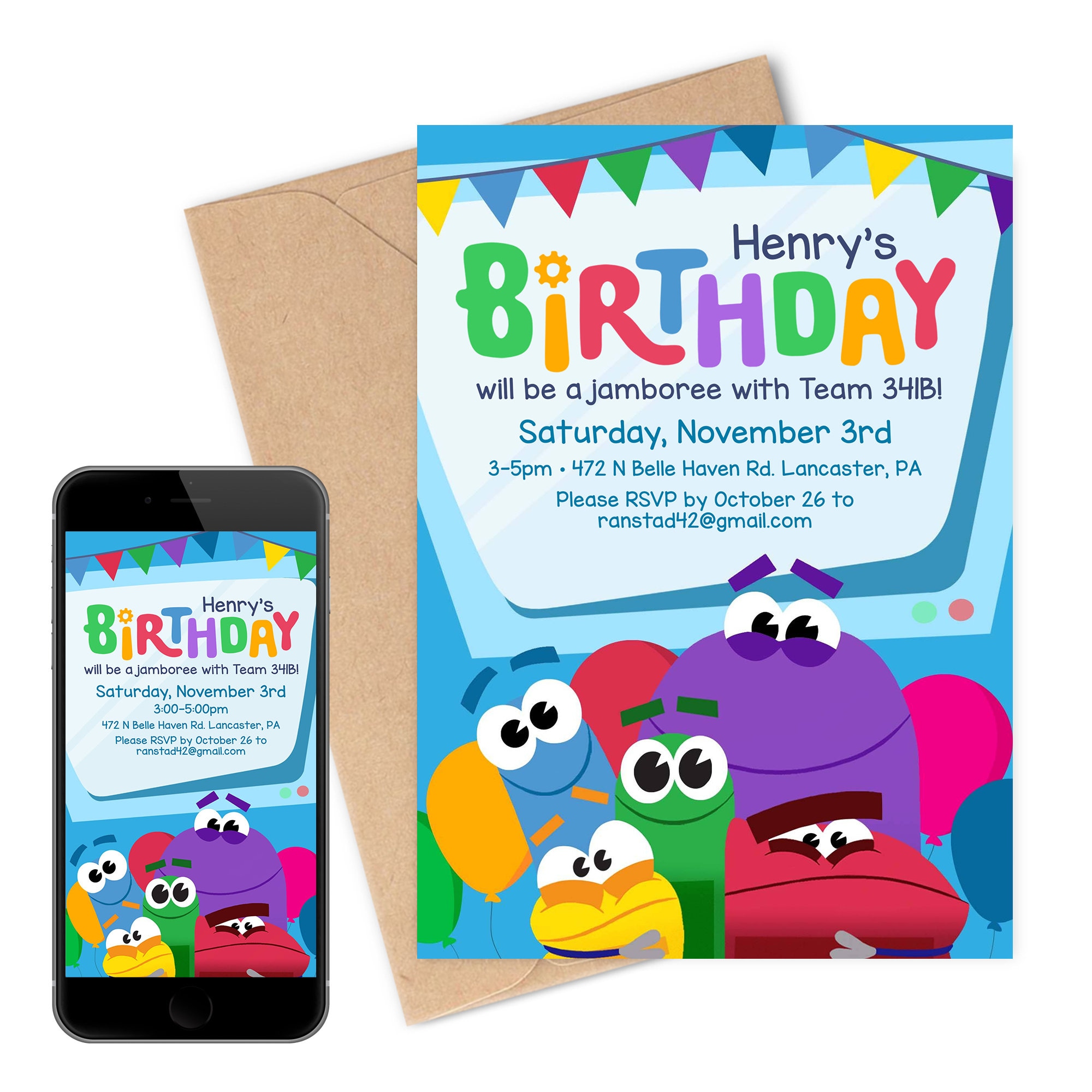 Storybots Birthday Invitation Beep Bing Bang Boop & Bo - Etsy Singapore