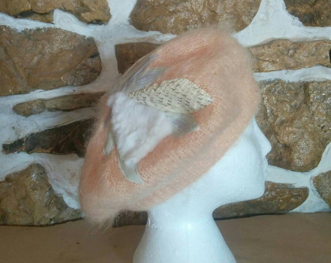 Vintage 1980s Leather Angora Fur Peach Tam Beret - Etsy