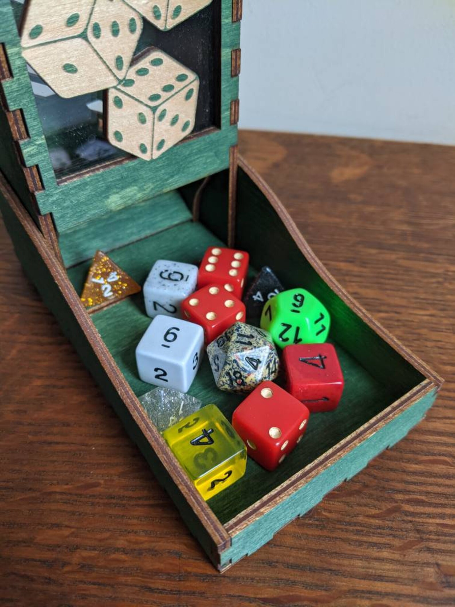 Handy Dice Roller Tower with a Bunch of Dice Green Dice Tower | Etsy