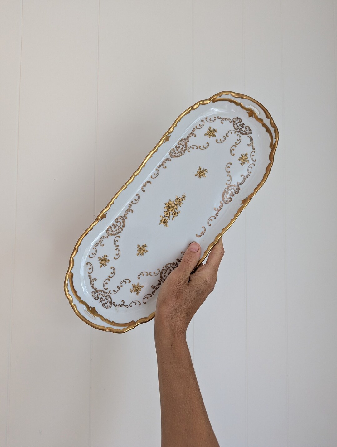 Antique 1940s Reichenbach 'gold Rose' 15 Inch Sandwich Tray - Etsy