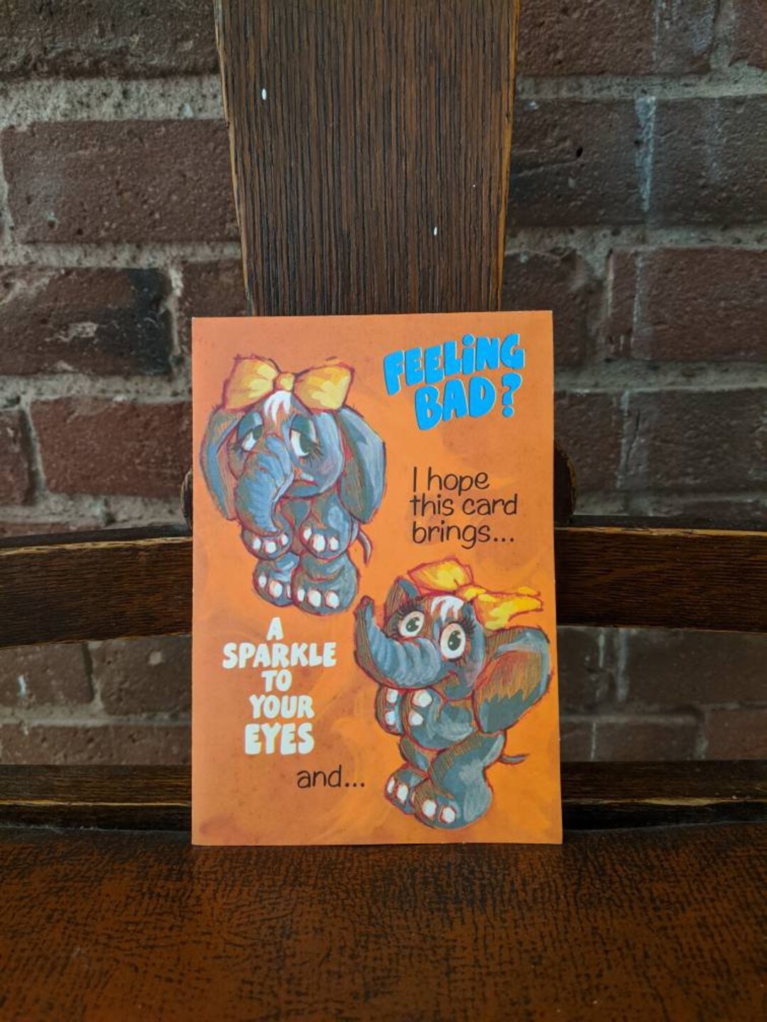 Vintage 1970s Sad Cheeky Elephant Get Well Greeting Card 70s Design ...