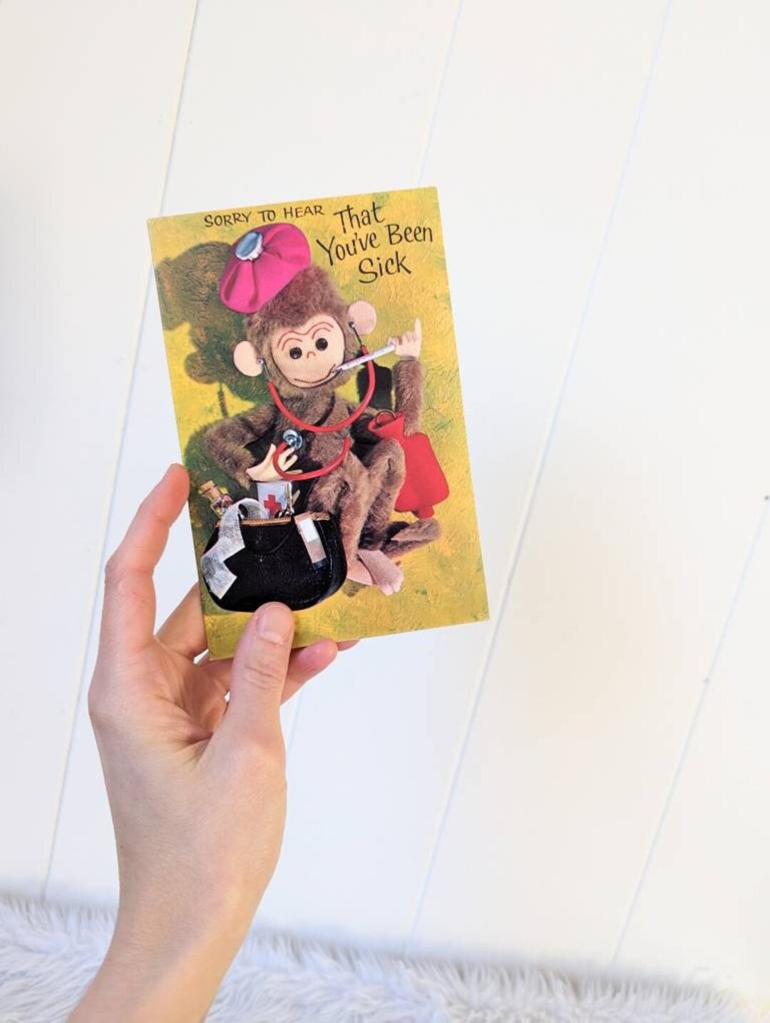 Vintage 1960s Adorable Monkey Get Well Greeting Card Bright Fun Colors ...