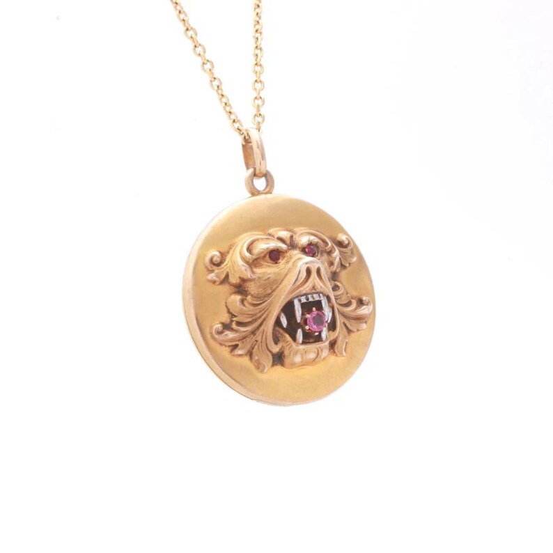 Exquisite HEAVY 14k Gold Repousse Lion Gargoyle Beast Face Locket With ...
