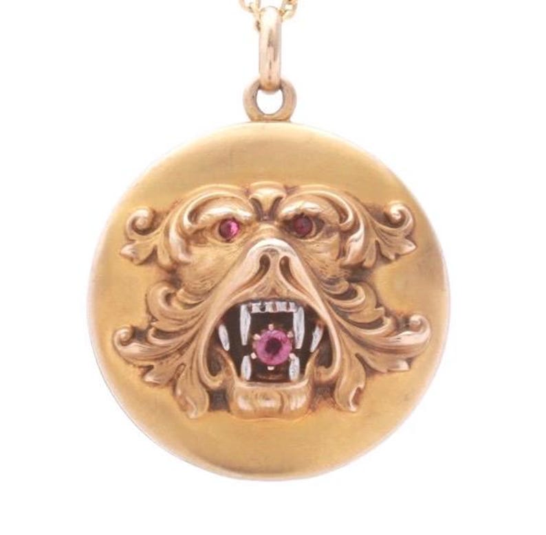 Exquisite HEAVY 14k Gold Repousse Lion Gargoyle Beast Face Locket With ...