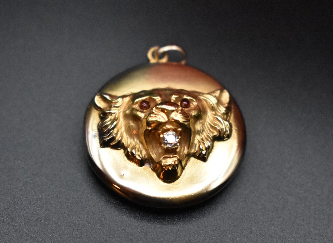 Victorian Repousse 10k Gold Lion Locket Pendant W/ Diamond Ruby Eyes - Etsy