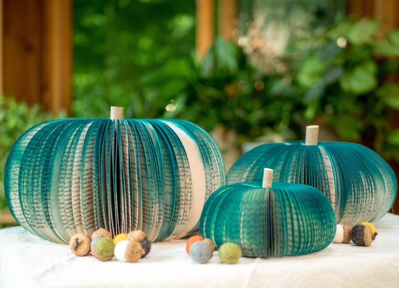 Dark Teal Book Pumpkins-fall Decor-thanksgiving Table - Etsy