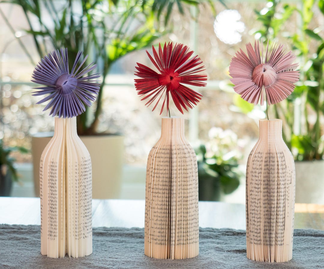 Repurposed Book Vase With Wire Stem Paper Flower: Unique Librarian Gift ...