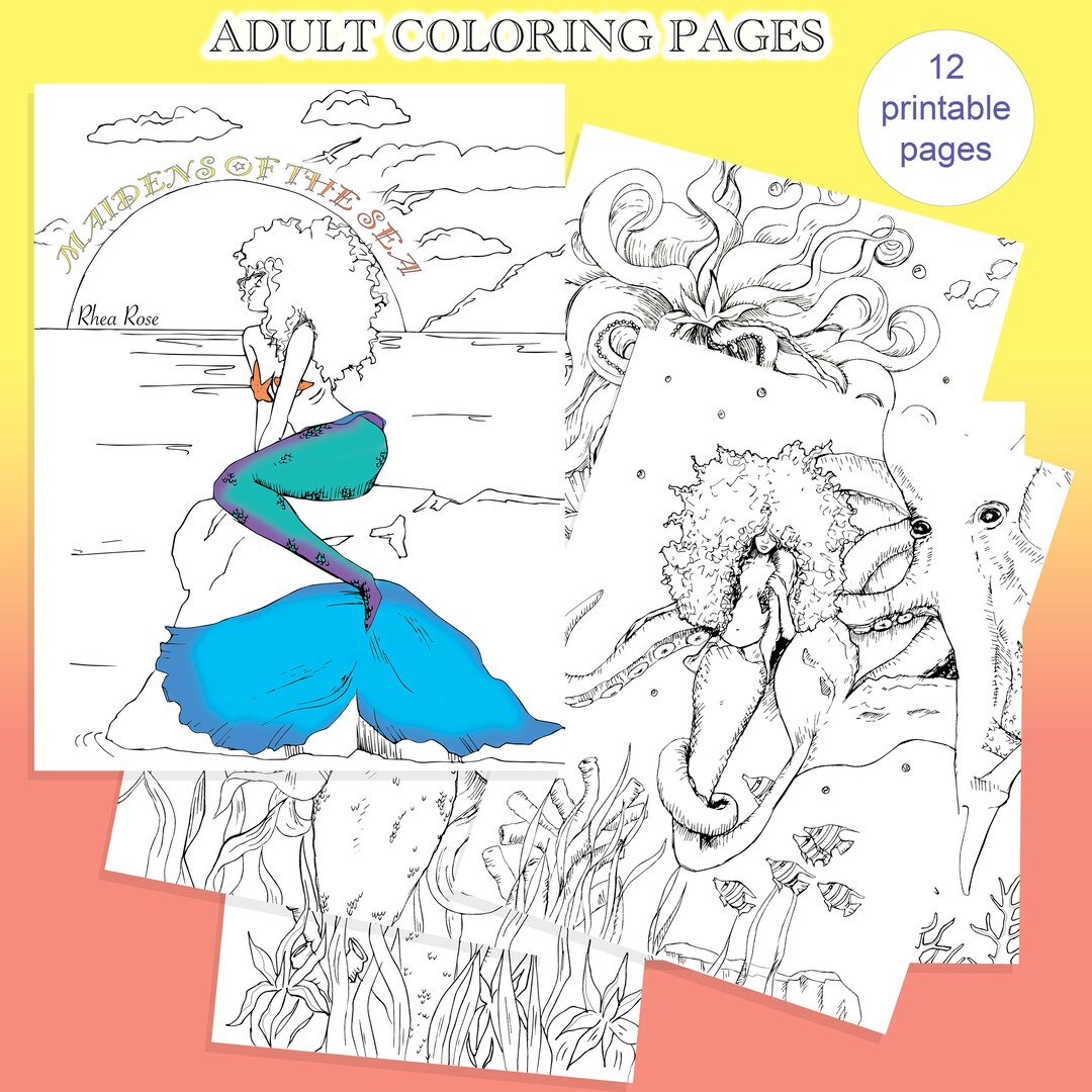 Mermaids Coloring Book Printable Sea Colored Pencil Page Black Women ...