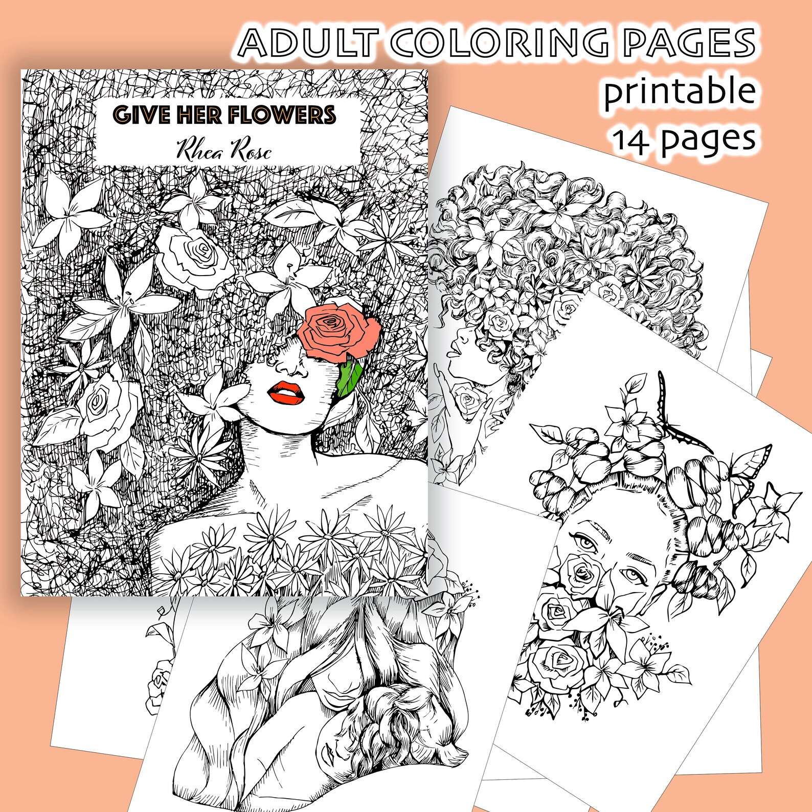 Beautiful Woman Printable Coloring Book, Printable Coloring Book, Black ...