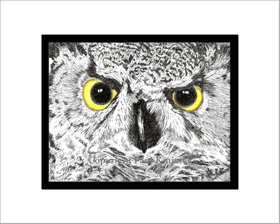 Great Horned Owl Pen and Ink Print | Etsy