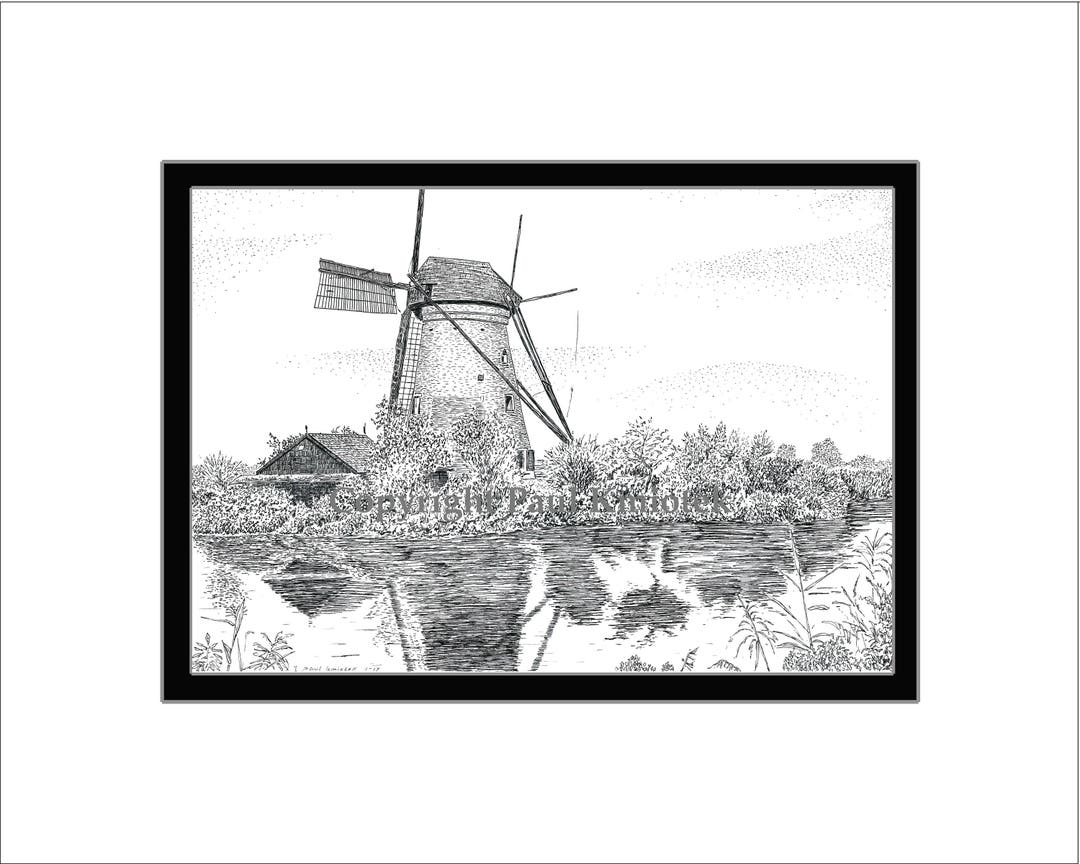 Kinderdijk Windmill, Pen and Ink Print, Netherlands - Etsy