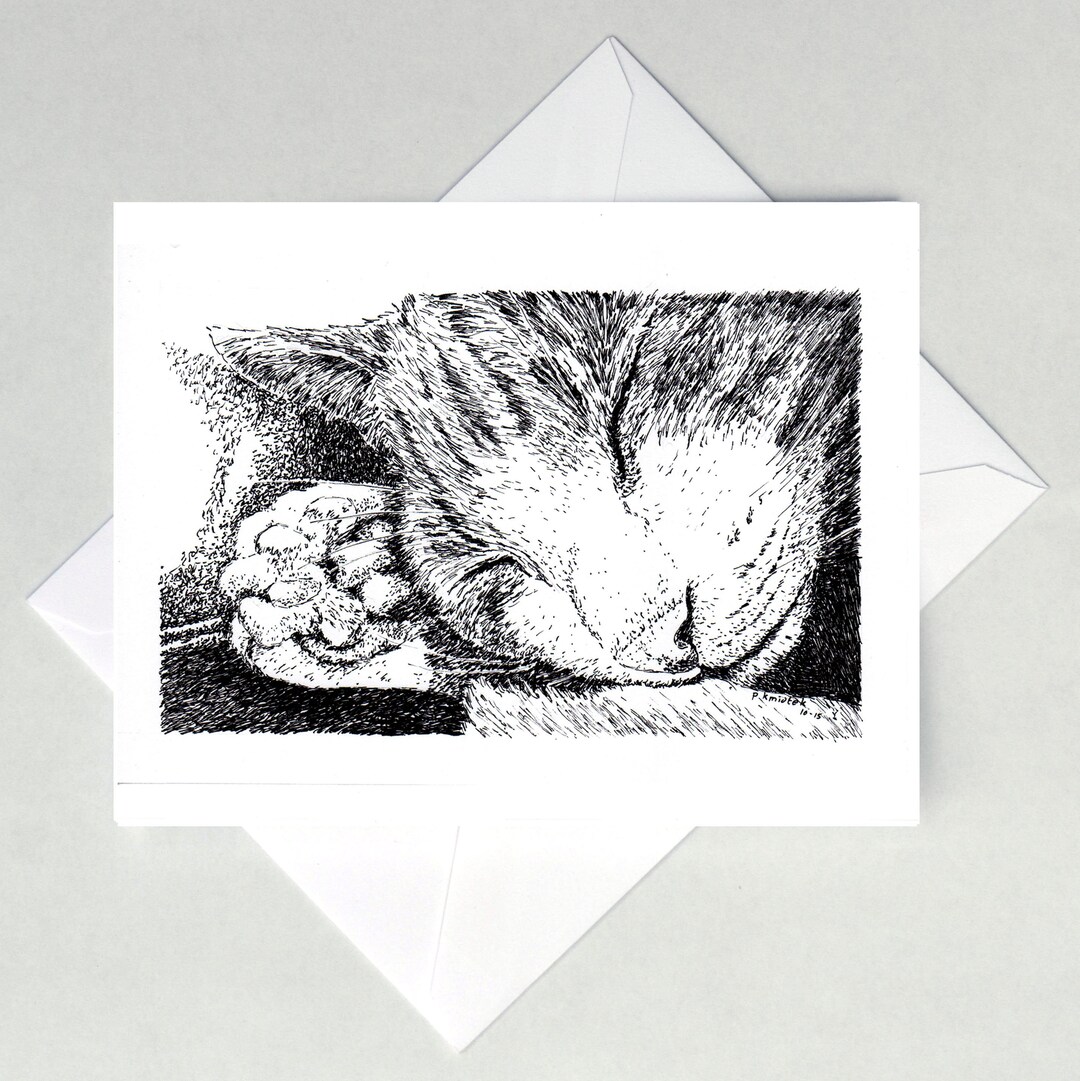 Sleeping Cat Note Cards - Etsy