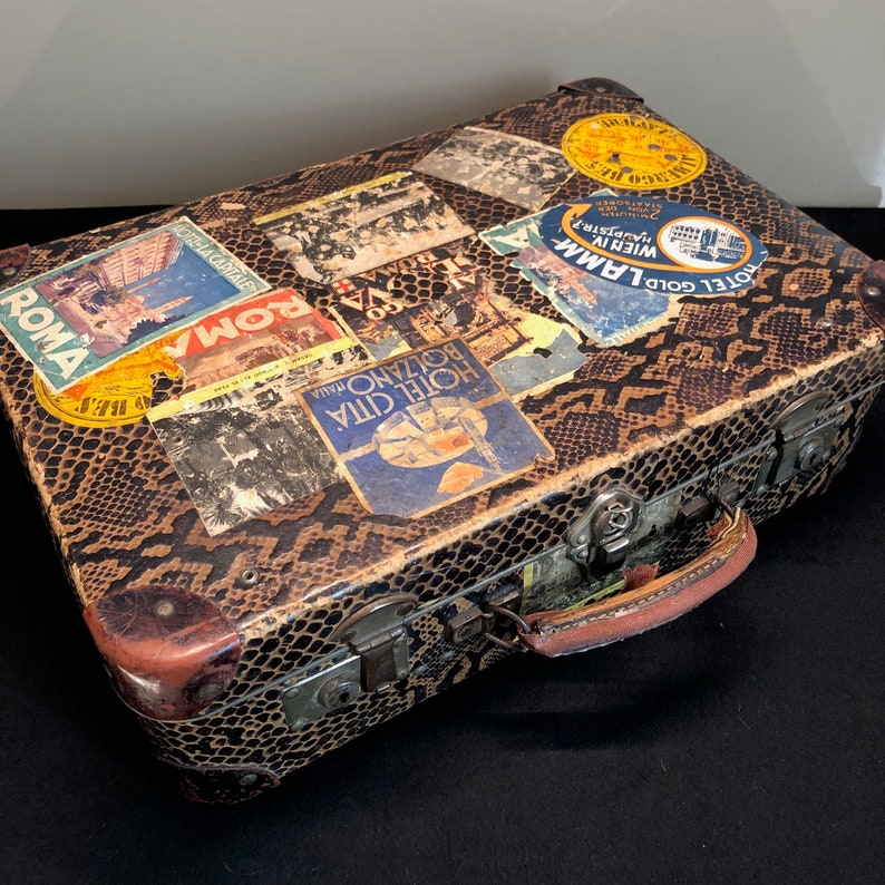 Vintage Cardboard Travel Case Briefcase Python Effect - Etsy