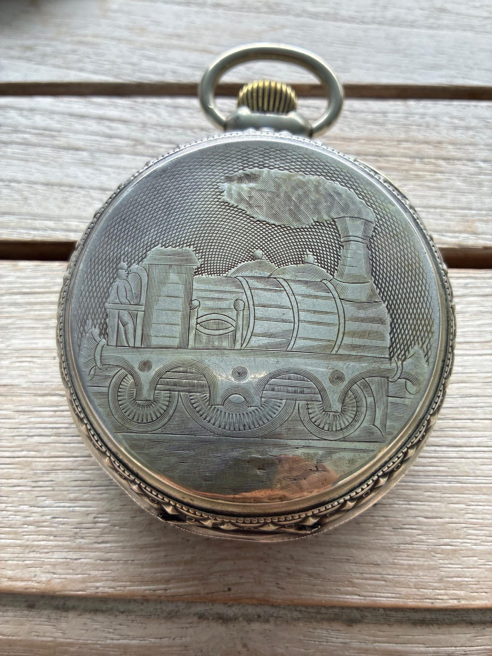 Railway Pocket Watch, Large Size, Locomotive, Steam Train, Silver ...