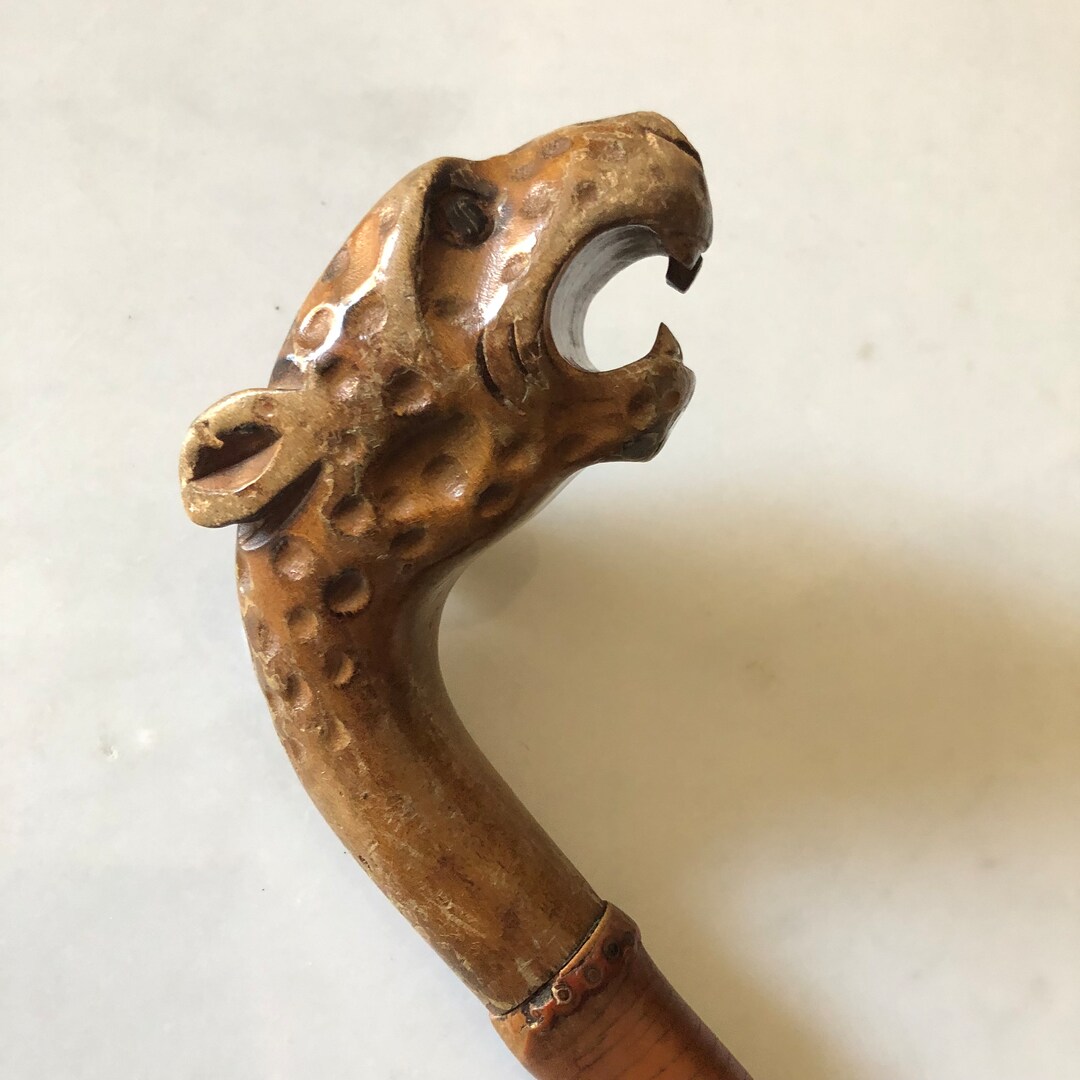 Walking Stick, Collector Cane, Boxwood and Bamboo, Leopard Head ...