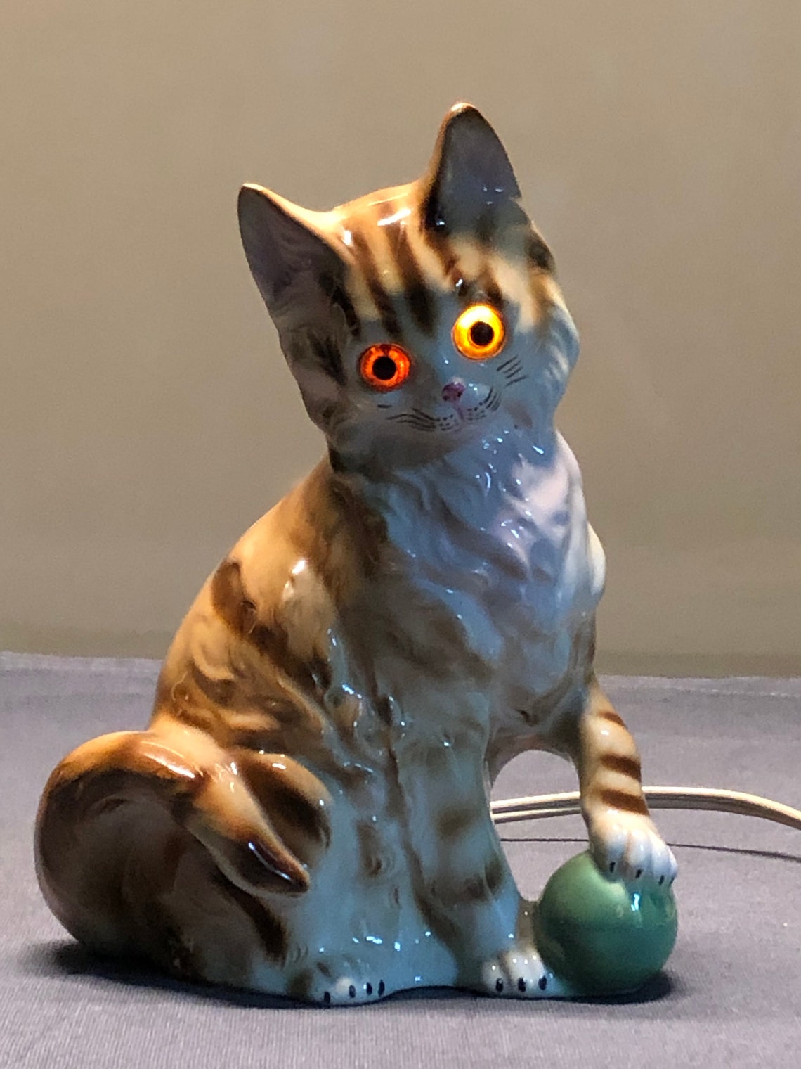 Large antique ceramic lamp tabby cat burns perfume eats | Etsy