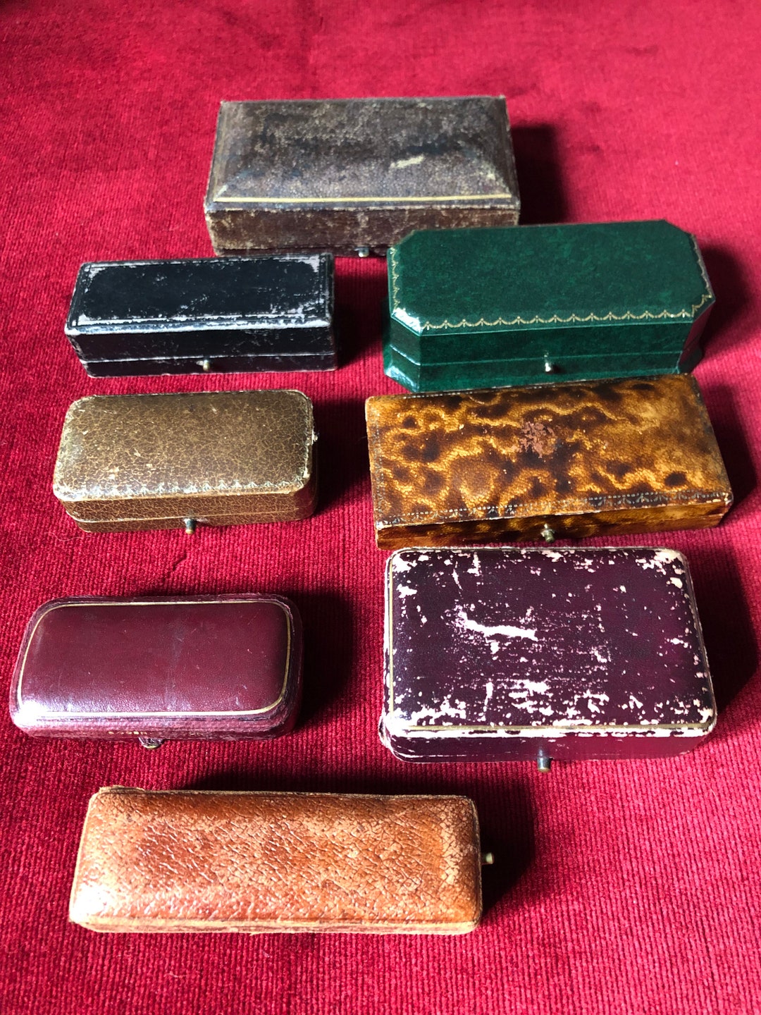 Display Jewelry Boxes, Job Lot of 8 Pieces, Paper, Leather, Metal, End ...