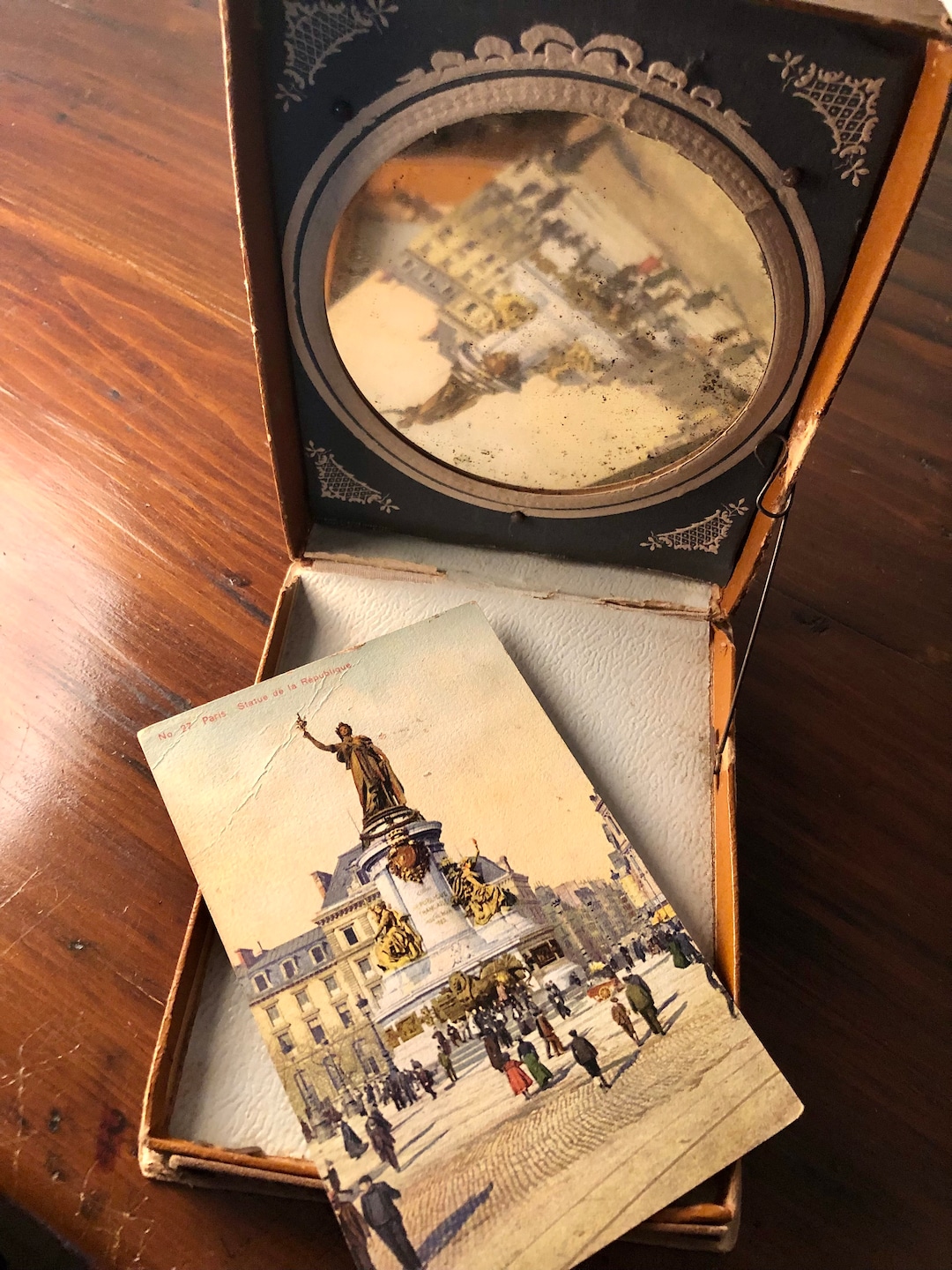Antique Victorian Stereoscope And Postcard Viewer 3d Convex Glass Lens