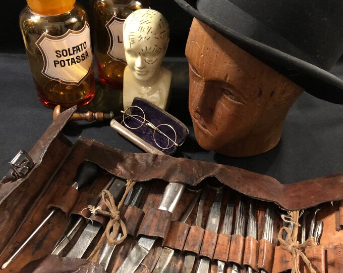 Antique Leather Case With Medical Surgical Instrument Tool Set Kit ...