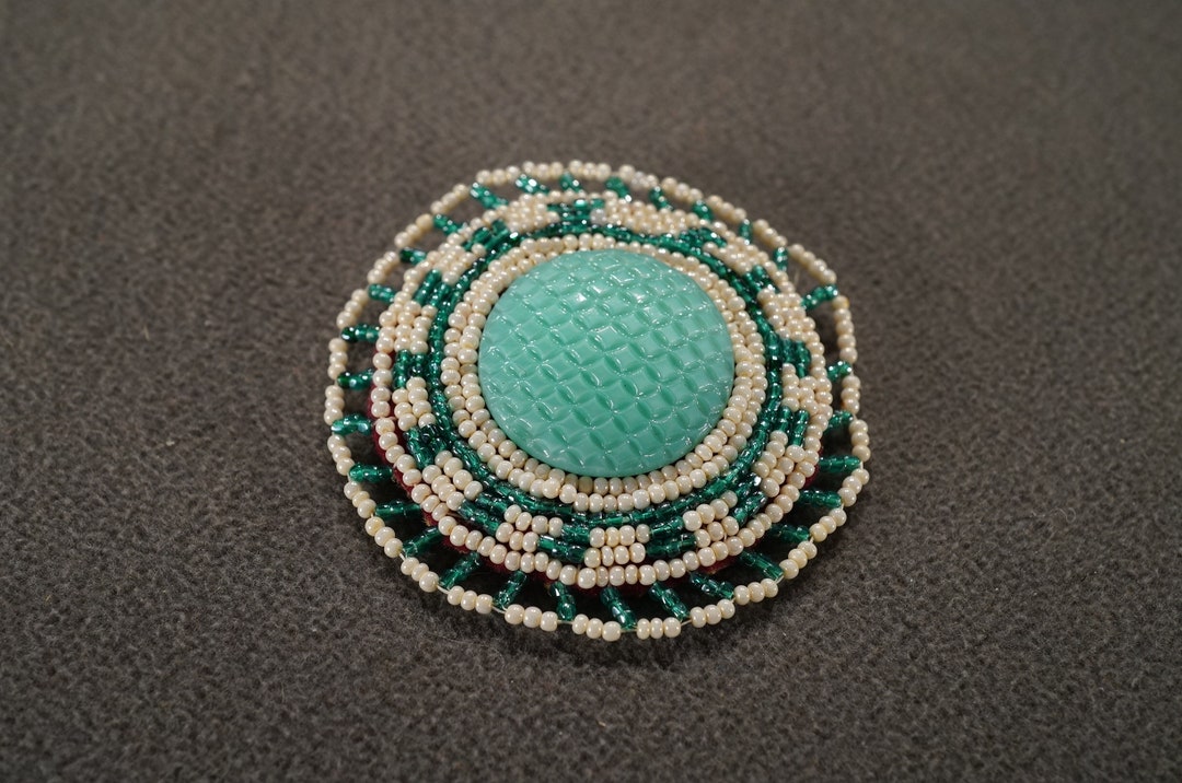 Vintage Handmade Art Deco Pin Brooch With Rows of Round Glass Beads ...