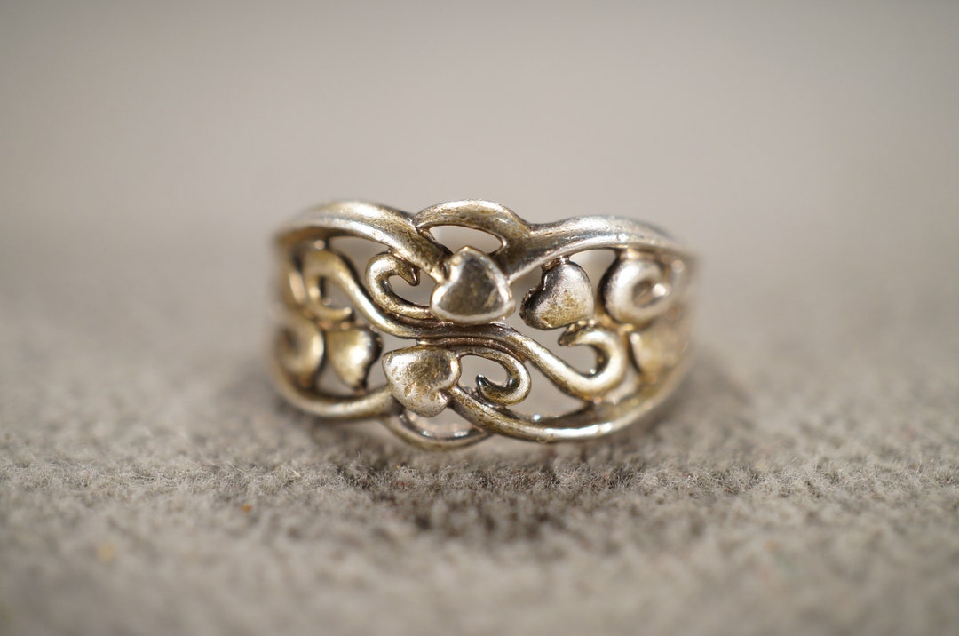Vintage Sterling Silver Detailed Heart Scroll Design Stacker Style Ring ...