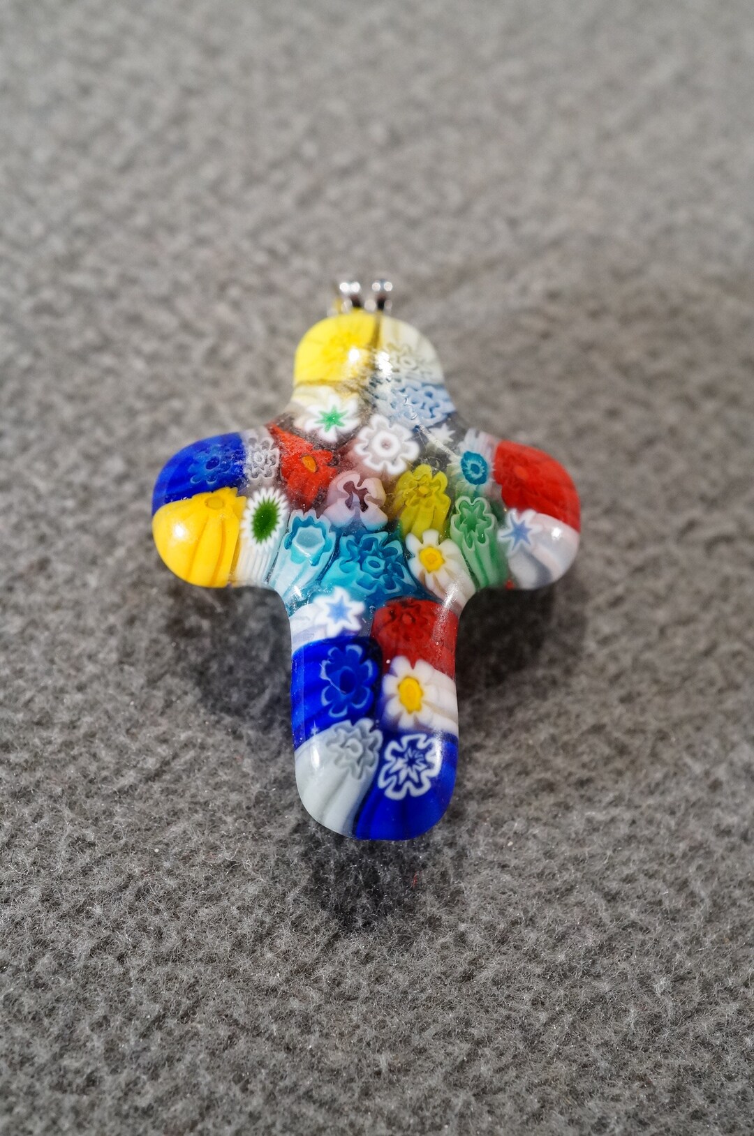 Vintage Italian Venetian Murano Religious Cross Pendant Charm Silver ...