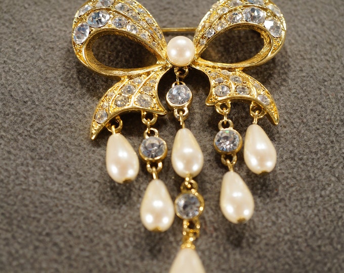 Antique Vintage Yellow Gold Tone Round Clear Glass Rhinestones Faux ...