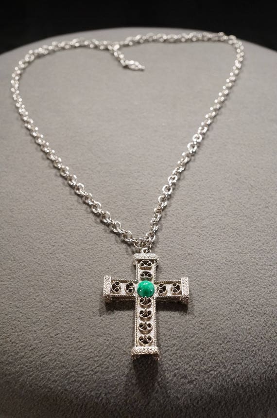 Vintage Art Deco Style Silver Tone Glass Stone Religious Cross | Etsy