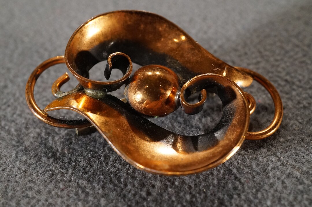 Vintage Art Deco Style Copper Design Scrolled Pin Brooch Jewelry K#39 ...