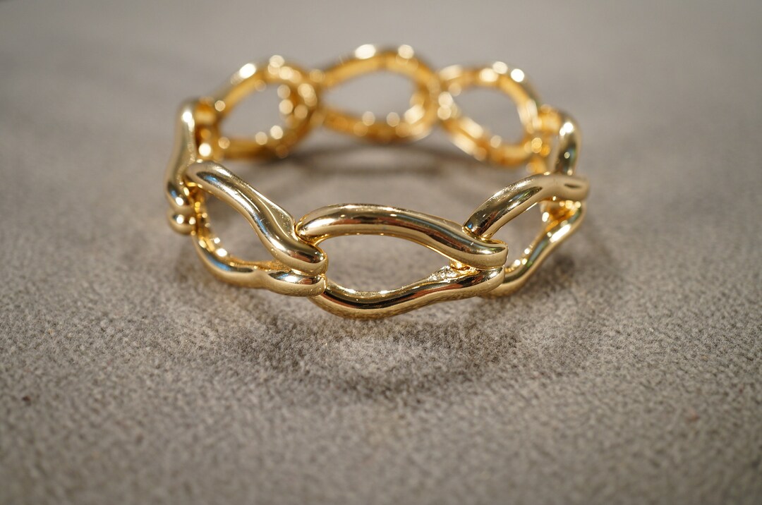 Vintage Yellow Gold Tone Twisted Looped Stretch Design Stackable Bangle ...
