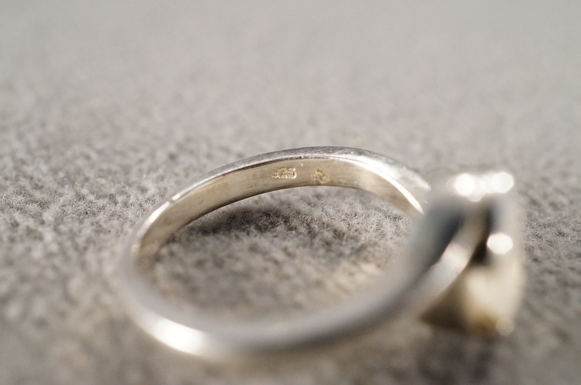 Vintage Wedding Band Stacker Design Ring Sterling Silver Oval Bezel Set ...