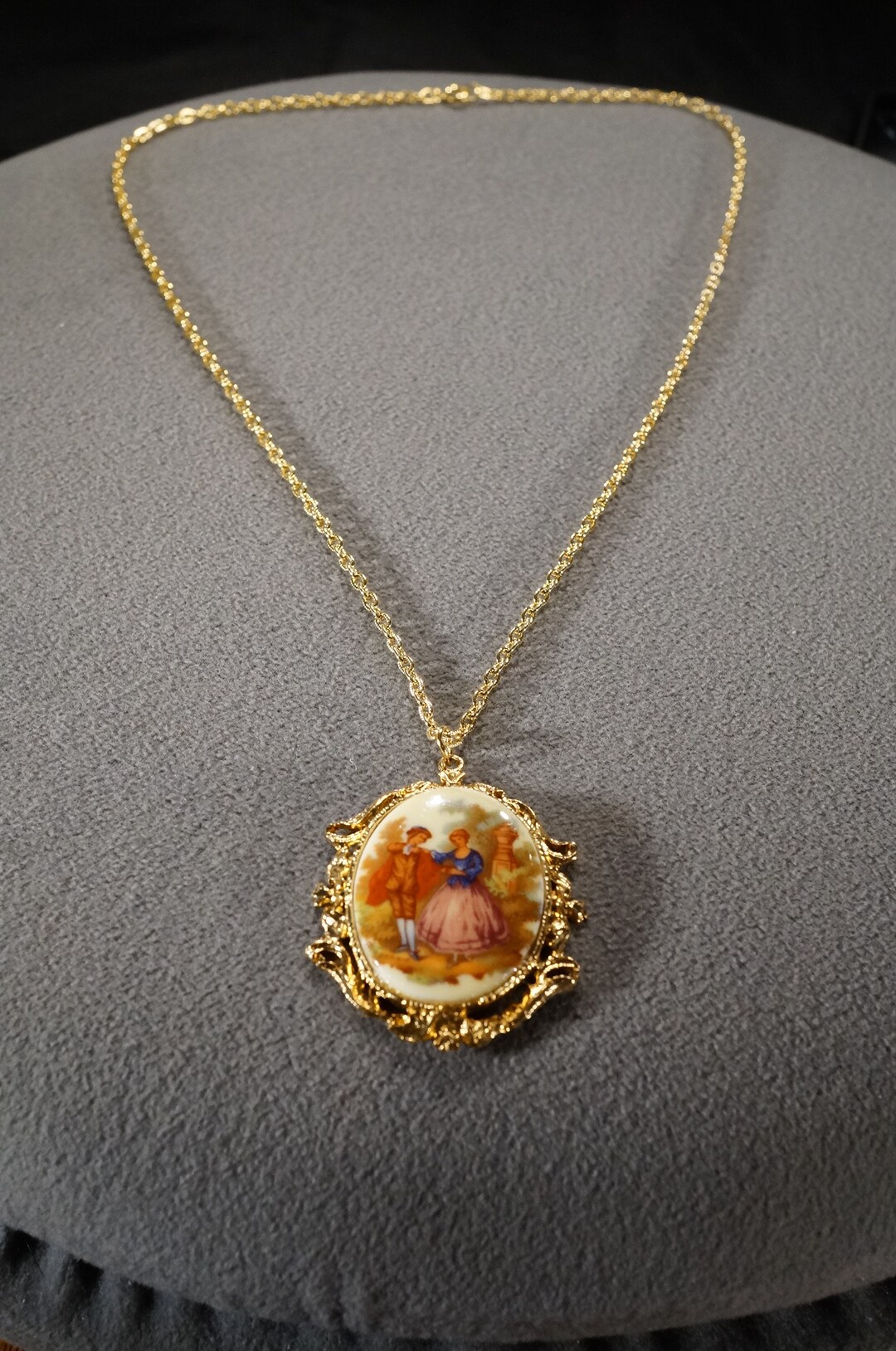 Vintage Victorian Style Porcelain Oval Figural Design Scrolled Pendant ...