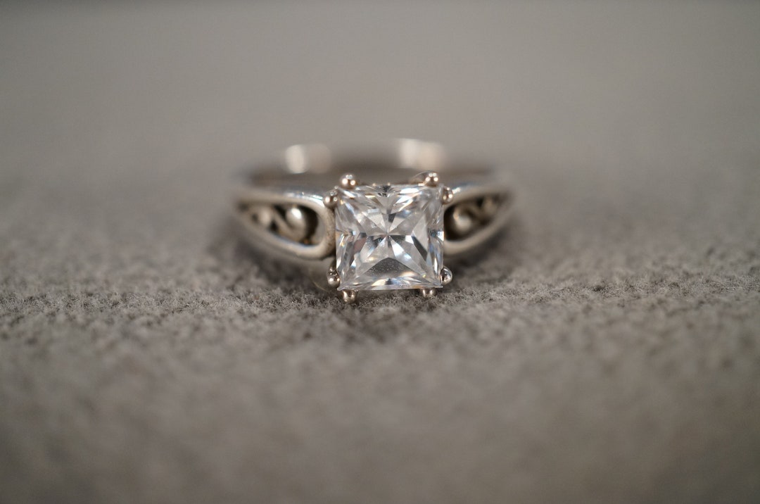 Vintage Wedding Band Stacker Design Ring Sterling Silver Princess Prong ...